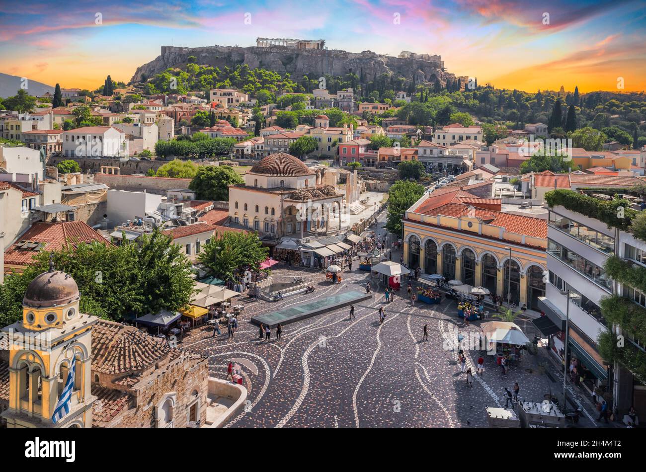 Athens, Greece cityscape with Monastiraki square and Acropolis at ...