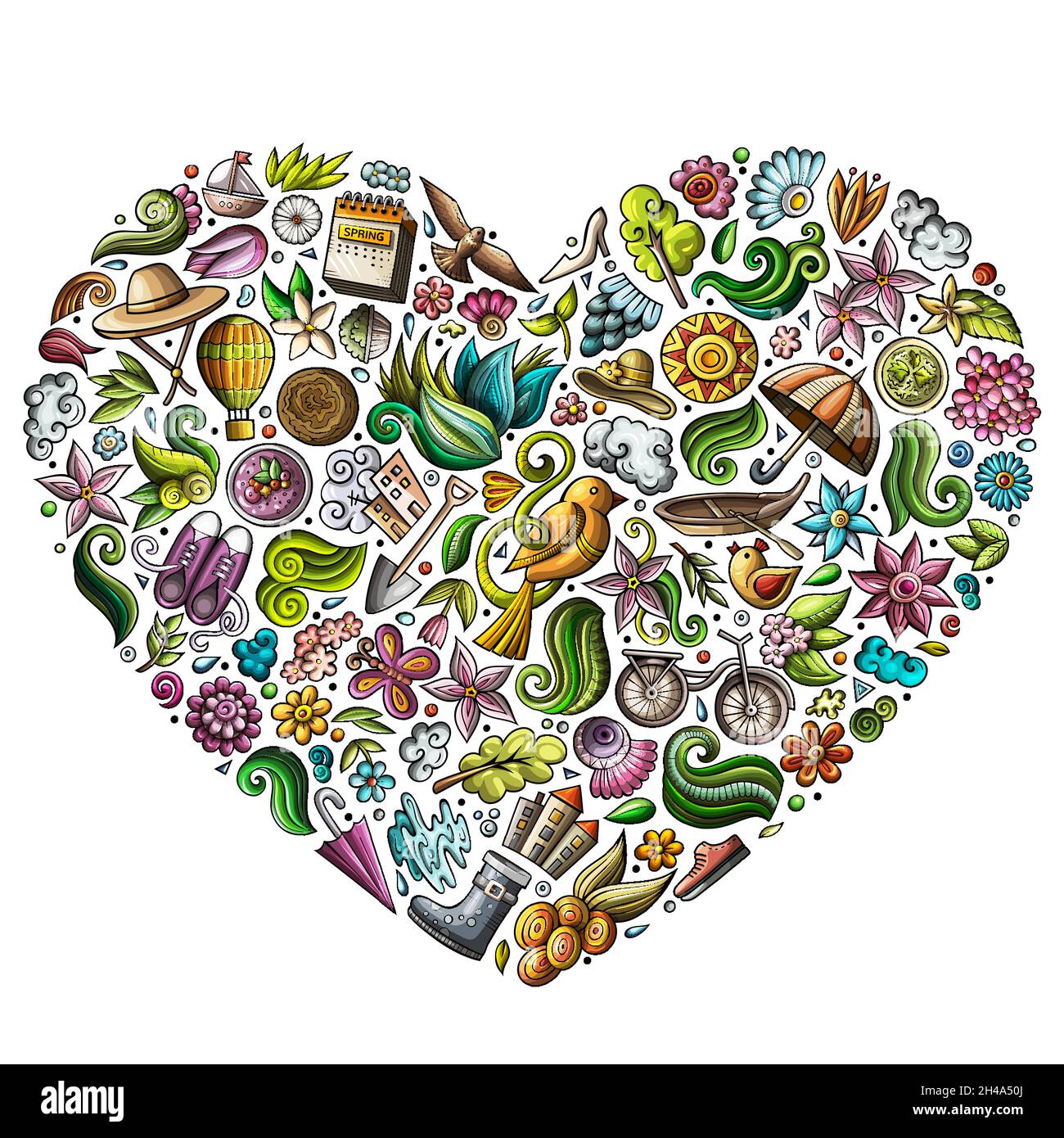 Colorful vector hand drawn set of Spring cartoon doodle objects Stock ...