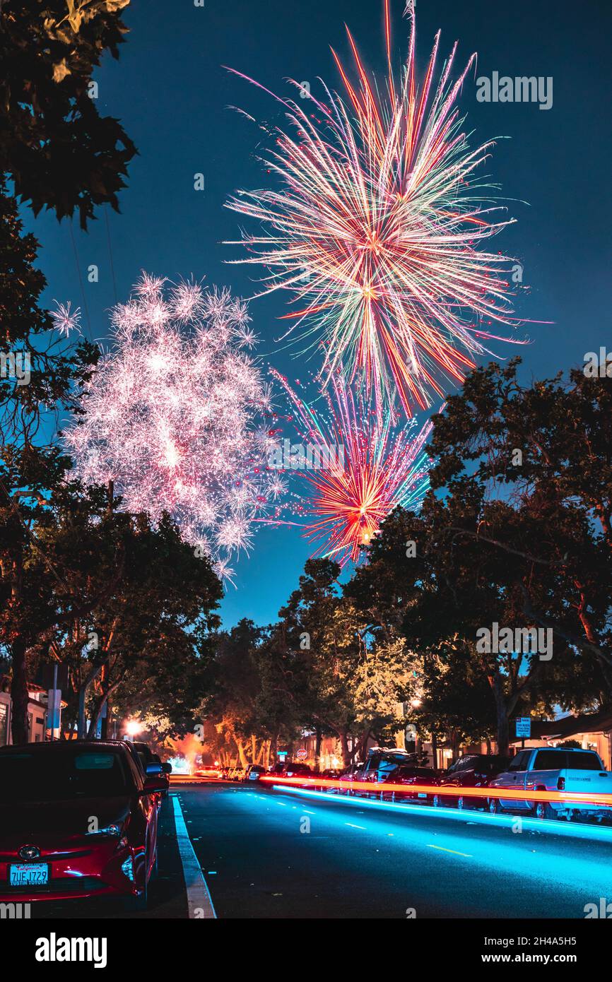 Beautiful firework from the road Stock Photo - Alamy