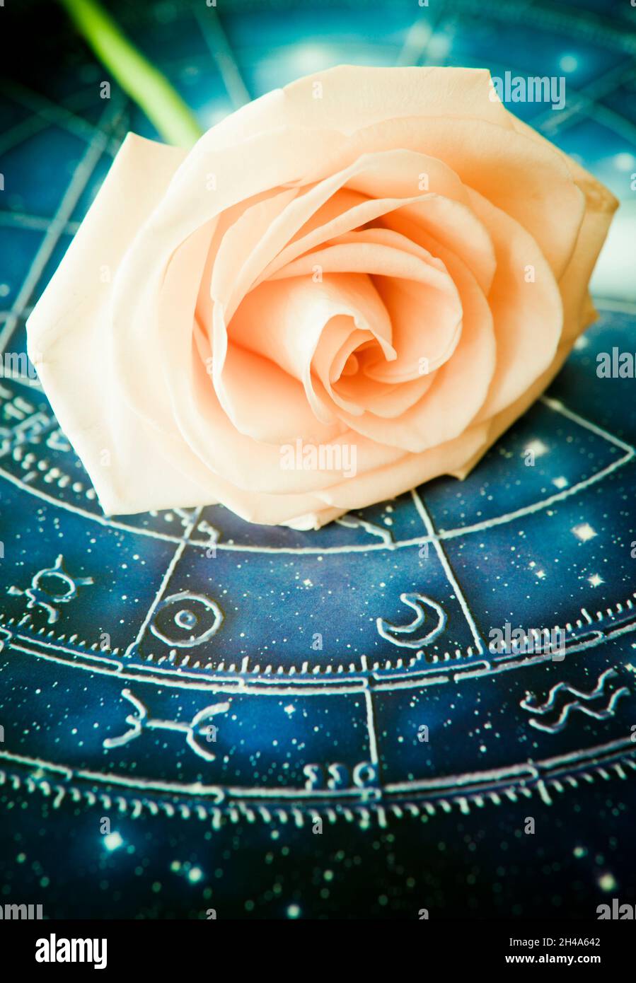 romantic astrology concept with blue horoscope, zodiac and beautiful ...