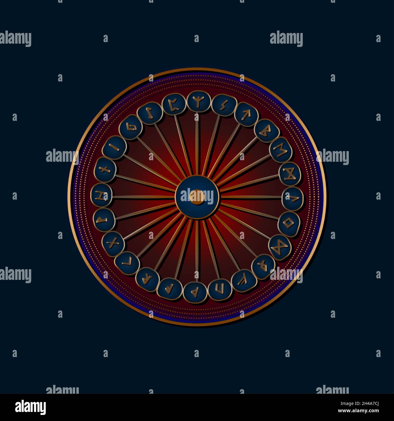 Set of old Norse runes circles. Gold Runic wheel alphabet, Futhark ...