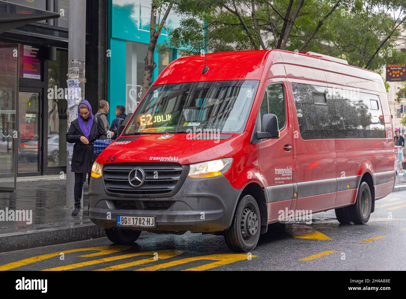 Belgrade, Serbia - September 30, 2021: Red Mini Bus Public Transport in ...