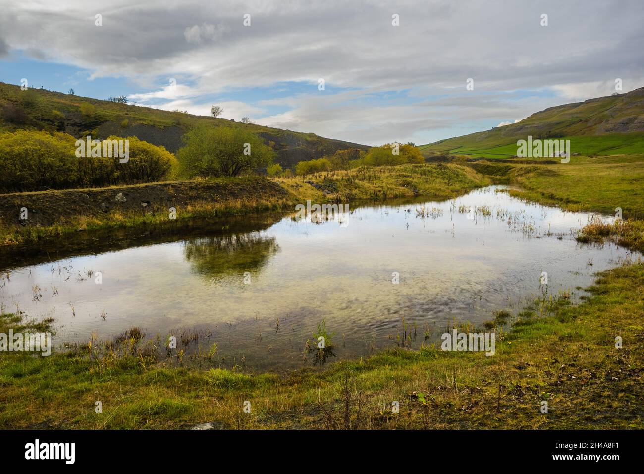 Waterfalls after heavy rainfall at Ingleton quarry located just to the ...