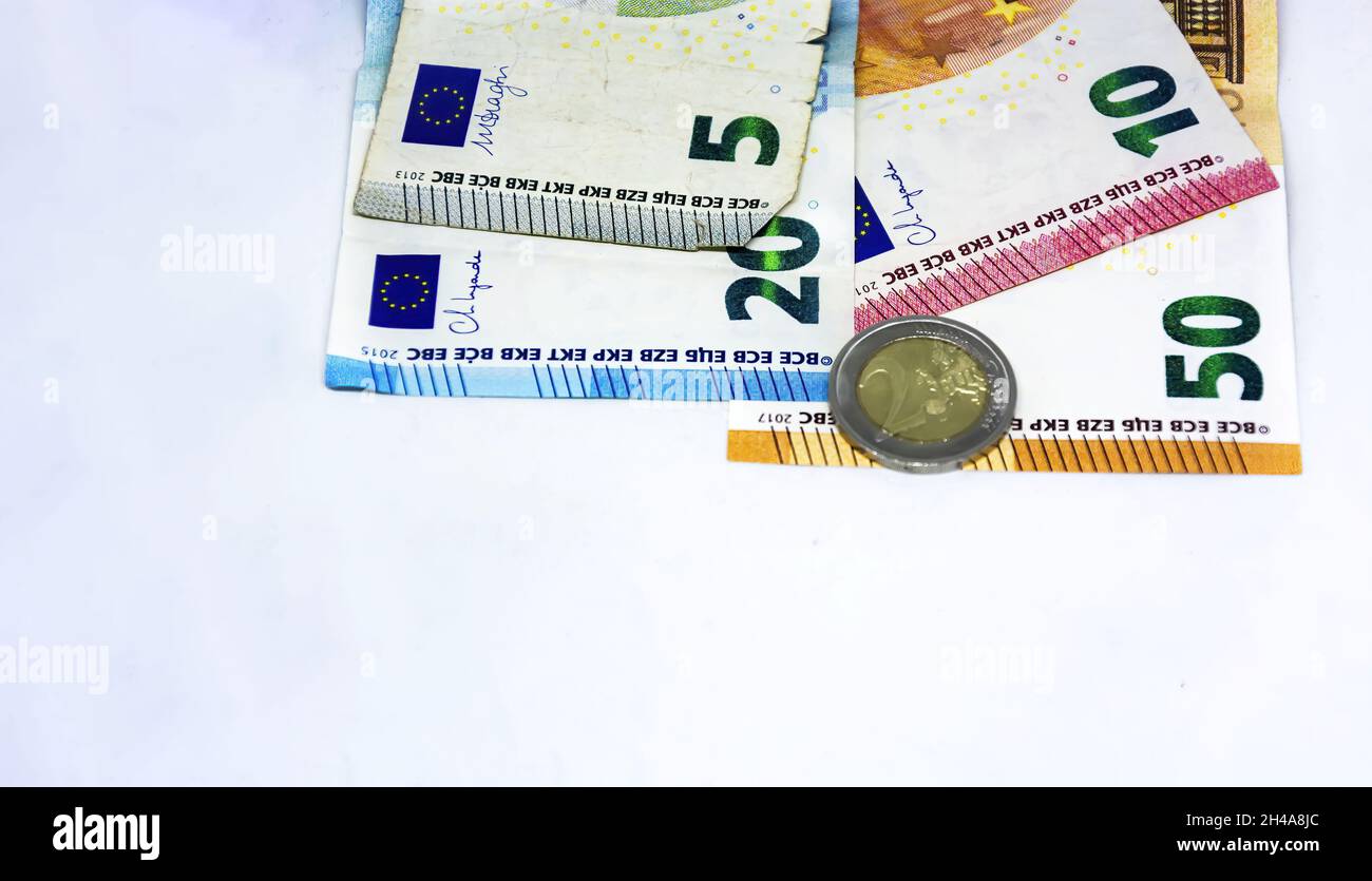 European Union coins and banknotes of different values. The euro is the ...