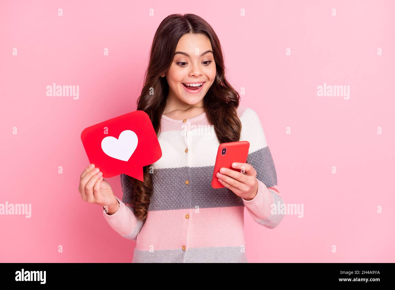 Photo of young excited girl happy smile look cellphone notification ...