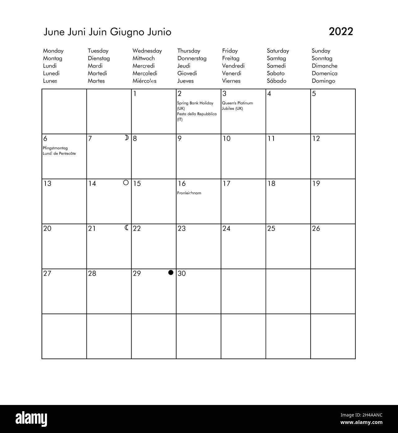 June international calendar of year 2022 with public holidays and bank ...