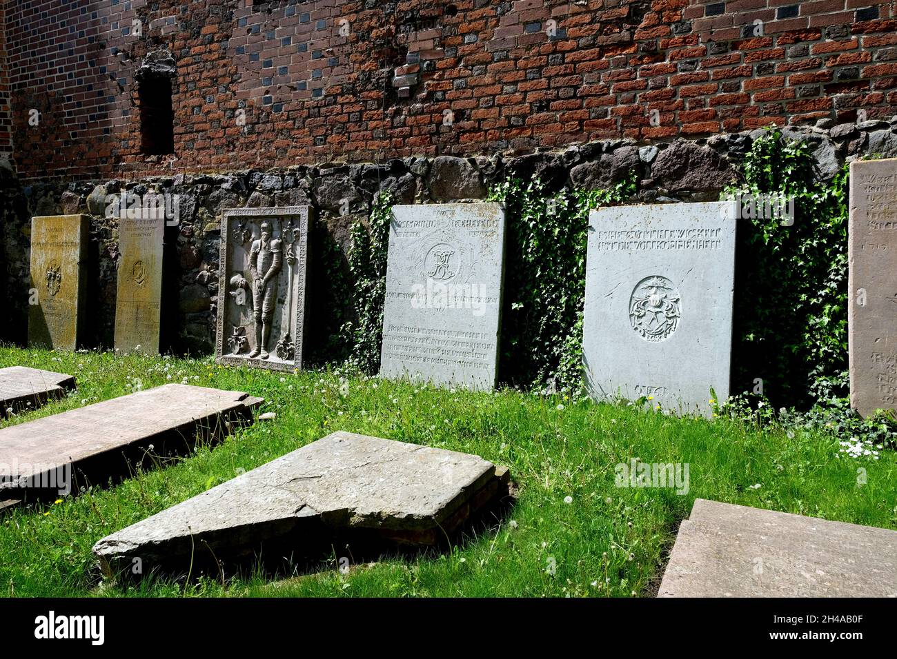 historic medieval tombstones of teutonic knigth in Malbork castel Stock ...