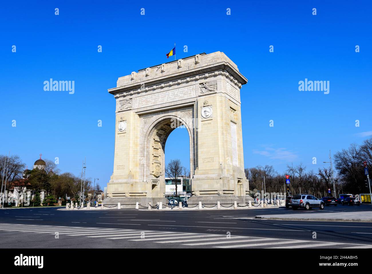Bucharest, Romania, 3 April 2021: Arcul de Triumf (The Arch Of Triumph ...