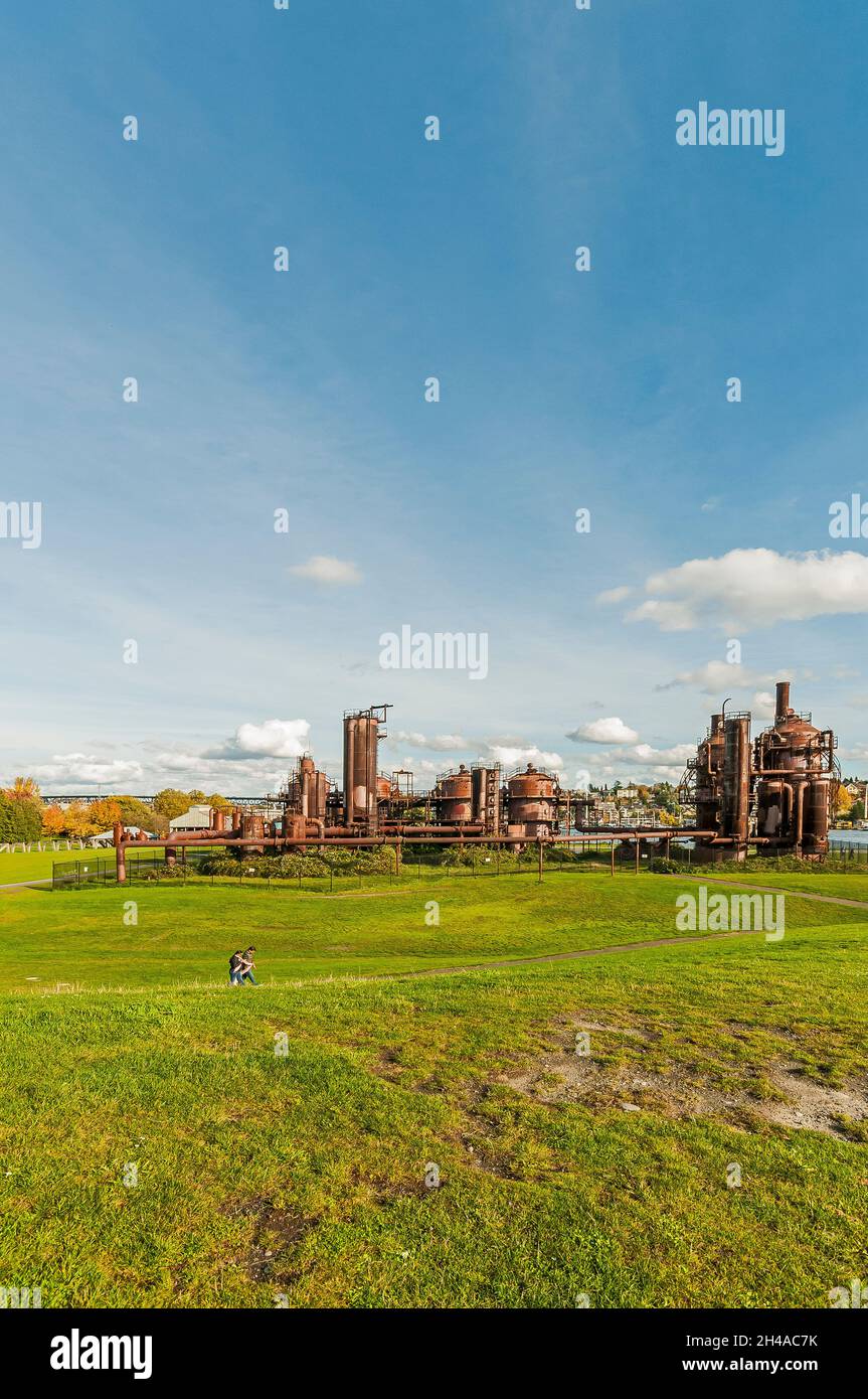Old, rusted gasification plant at Gas Works Park in Seattle, Washington ...