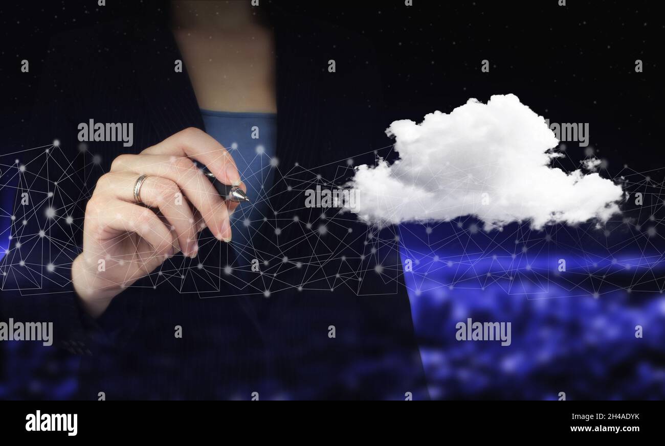 Cloud computing technology internet concept background. Hand holding ...