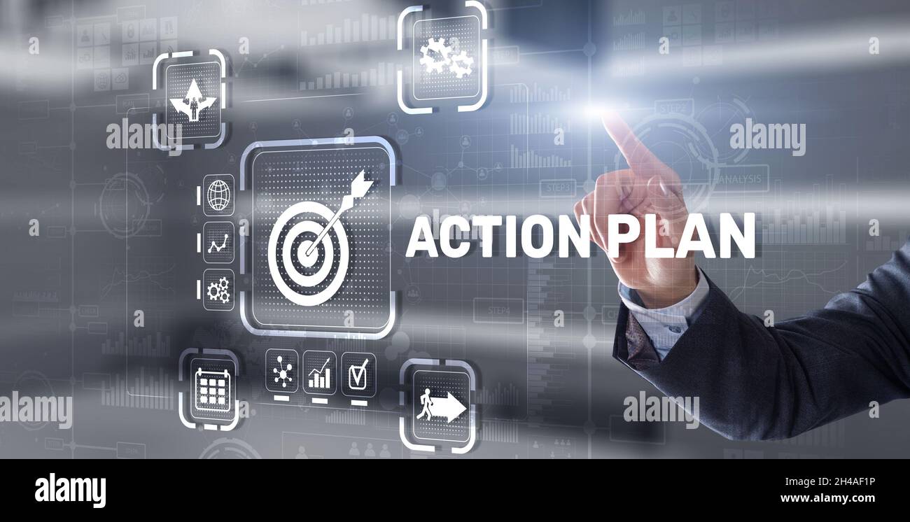 Business Action Plan strategy concept on virtual screen. Time ...