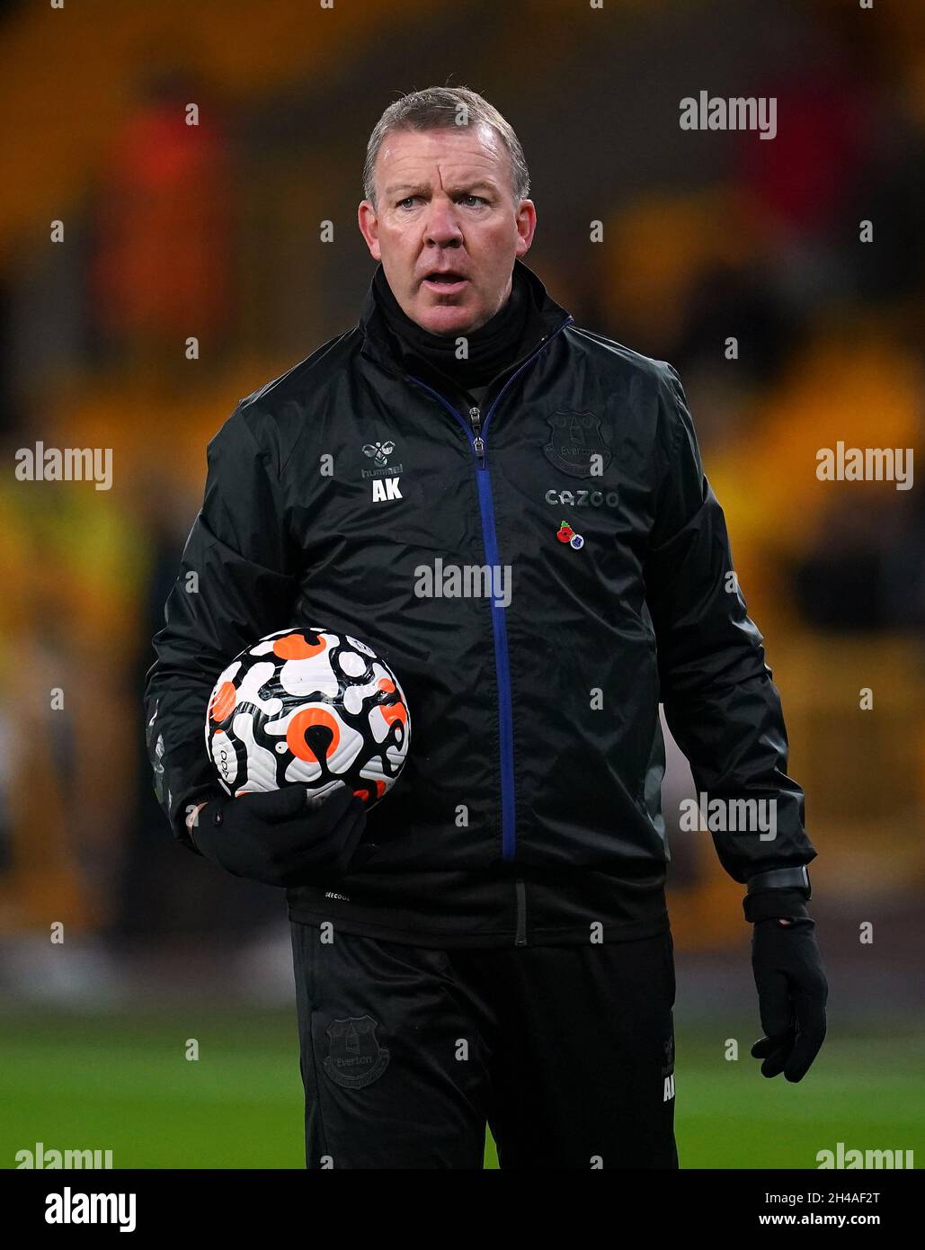 Everton goalkeeping coach Alan Kelly before the Premier League match at ...