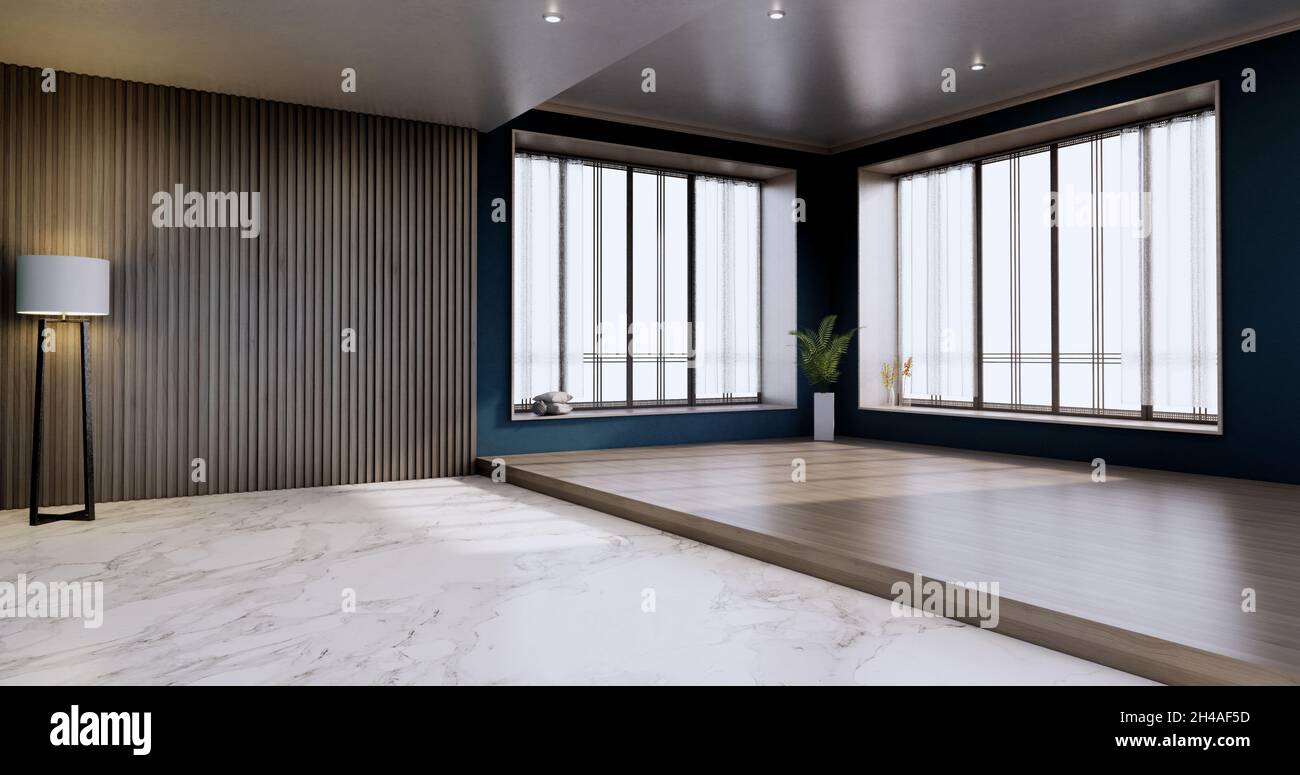 Blue Empty room, modern japanese wooden interior, vintage - tropical ...