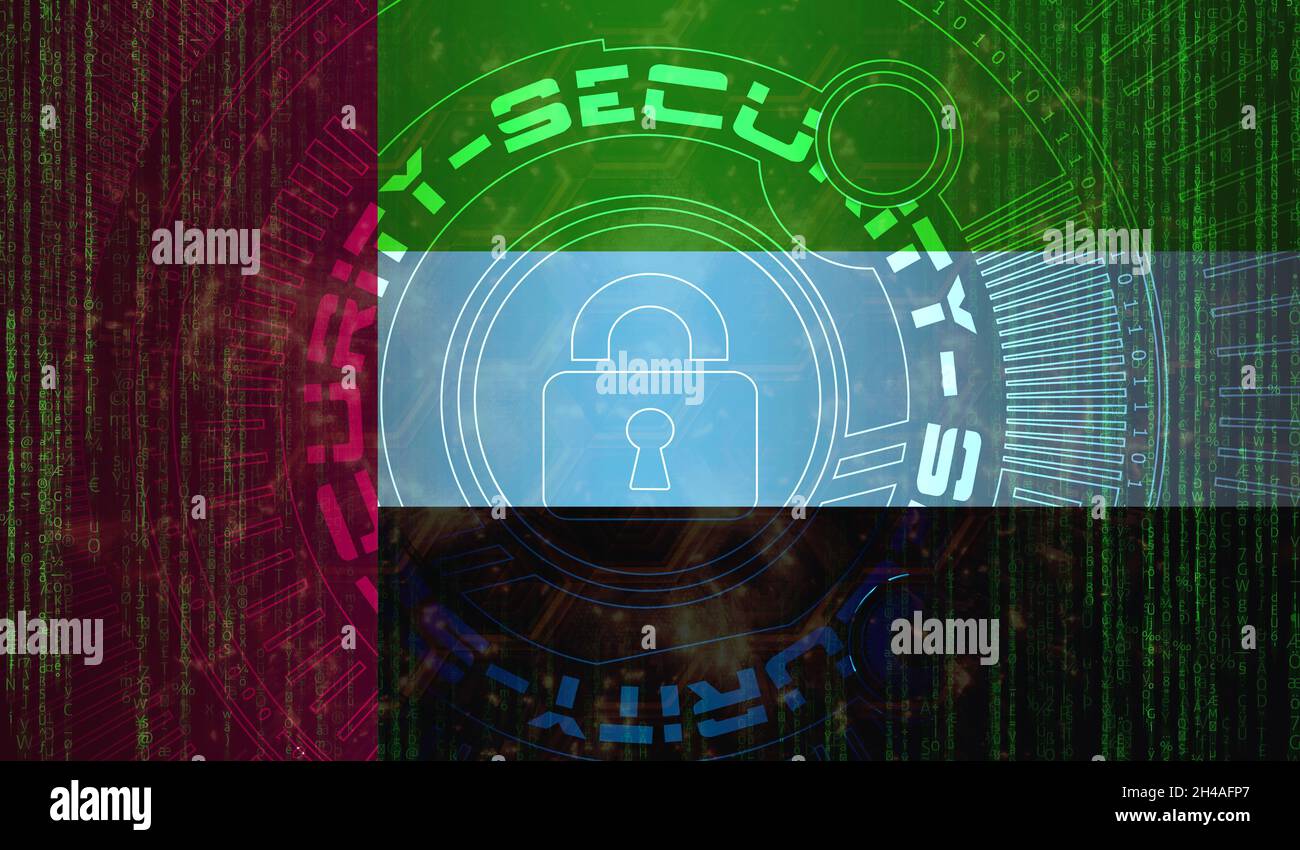 National cyber Security of United Arab Emirates on digital background ...