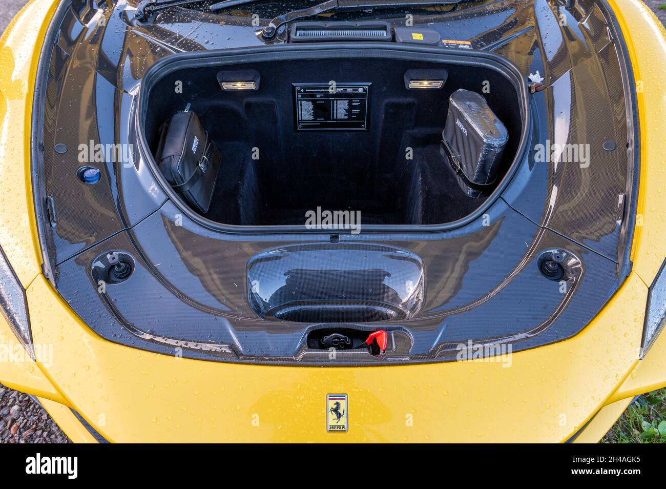 Yellow Ferrari F8 Spider sportswear photographed on the Gwent Levels ...