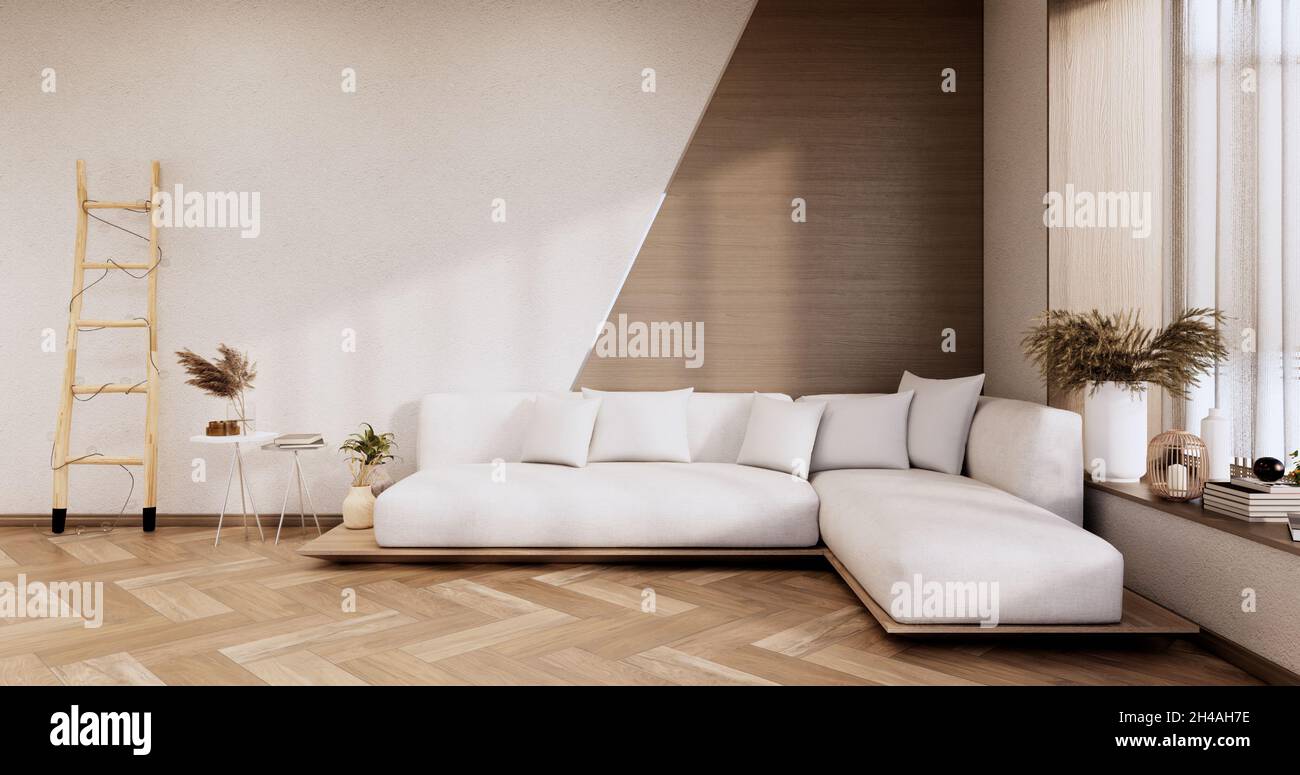 Minimalist interior ,Sofa furniture and plants, modern room design.3D ...