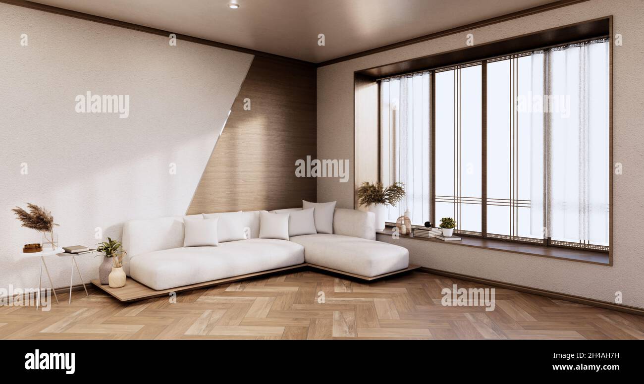 Minimalist interior ,Sofa furniture and plants, modern room design.3D ...