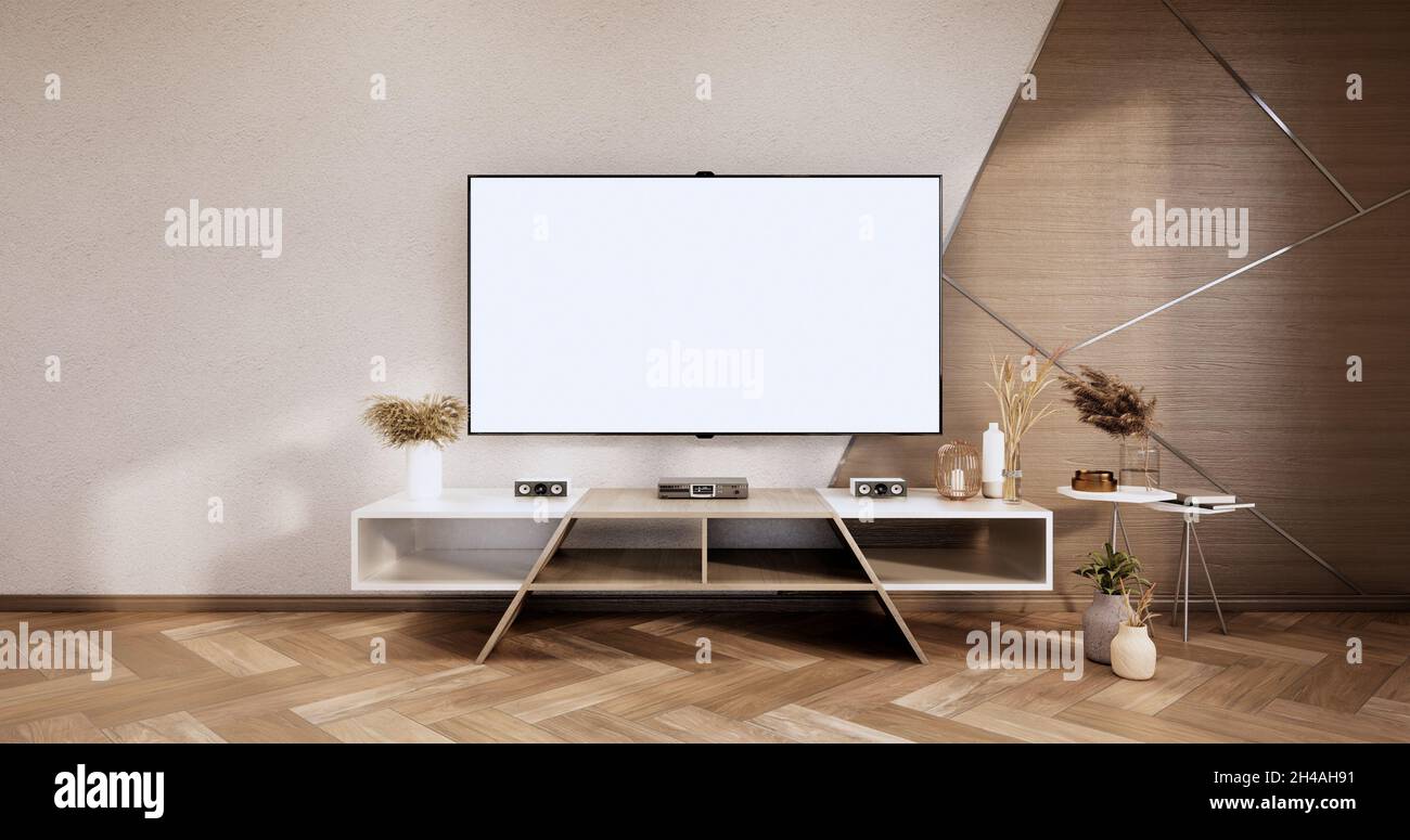 Tv cabinet, Modern empty room ,minimal designs, wall wooden design. 3D ...