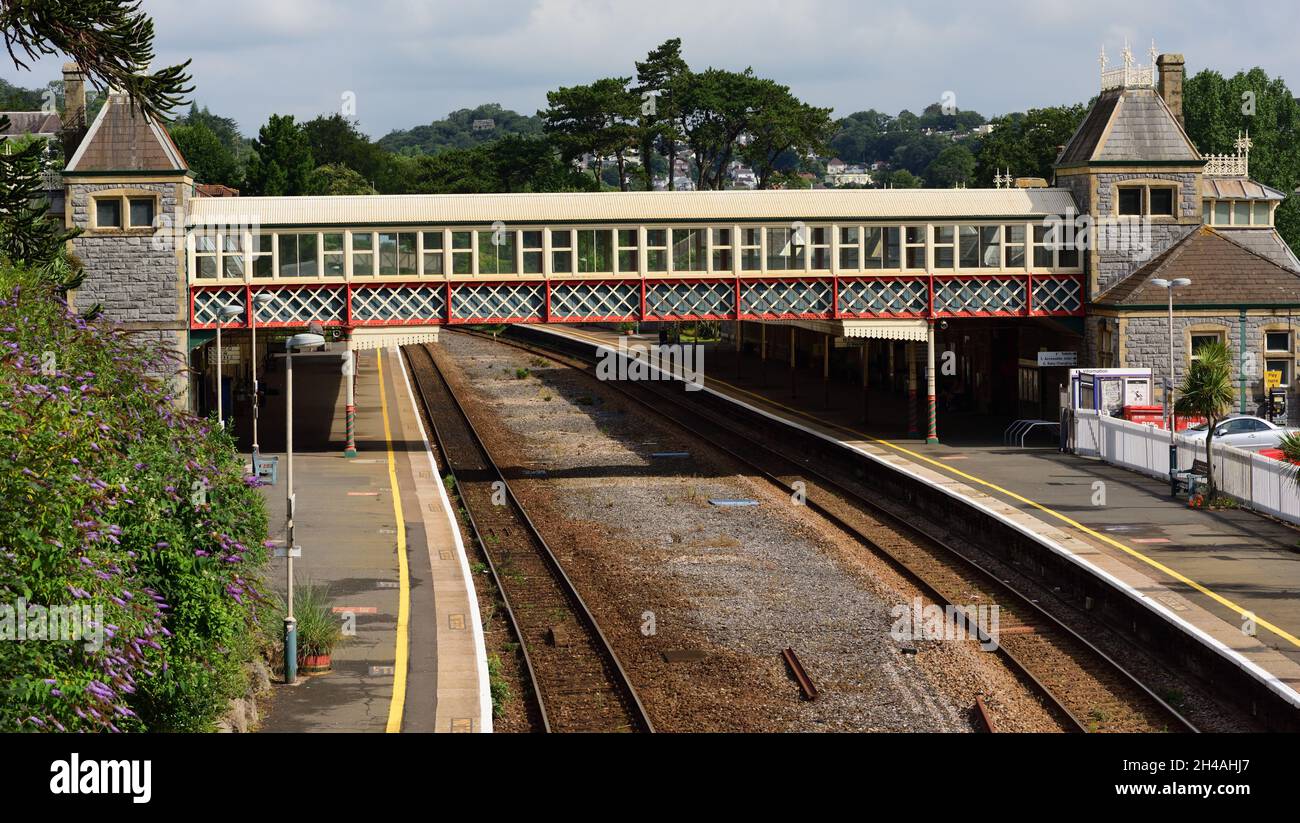 Torquay railway station with attractive footbridge Stock Photo - Alamy