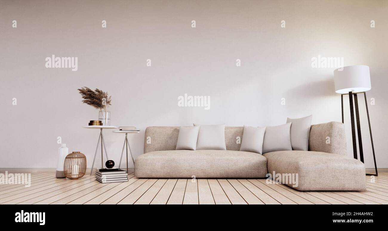 Minimalist interior ,Sofa furniture and plants, modern room design.3D ...