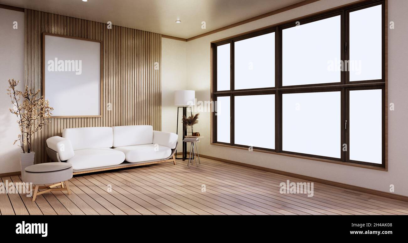 Minimalist interior , Sofa furniture and plants, modern room design.3D ...