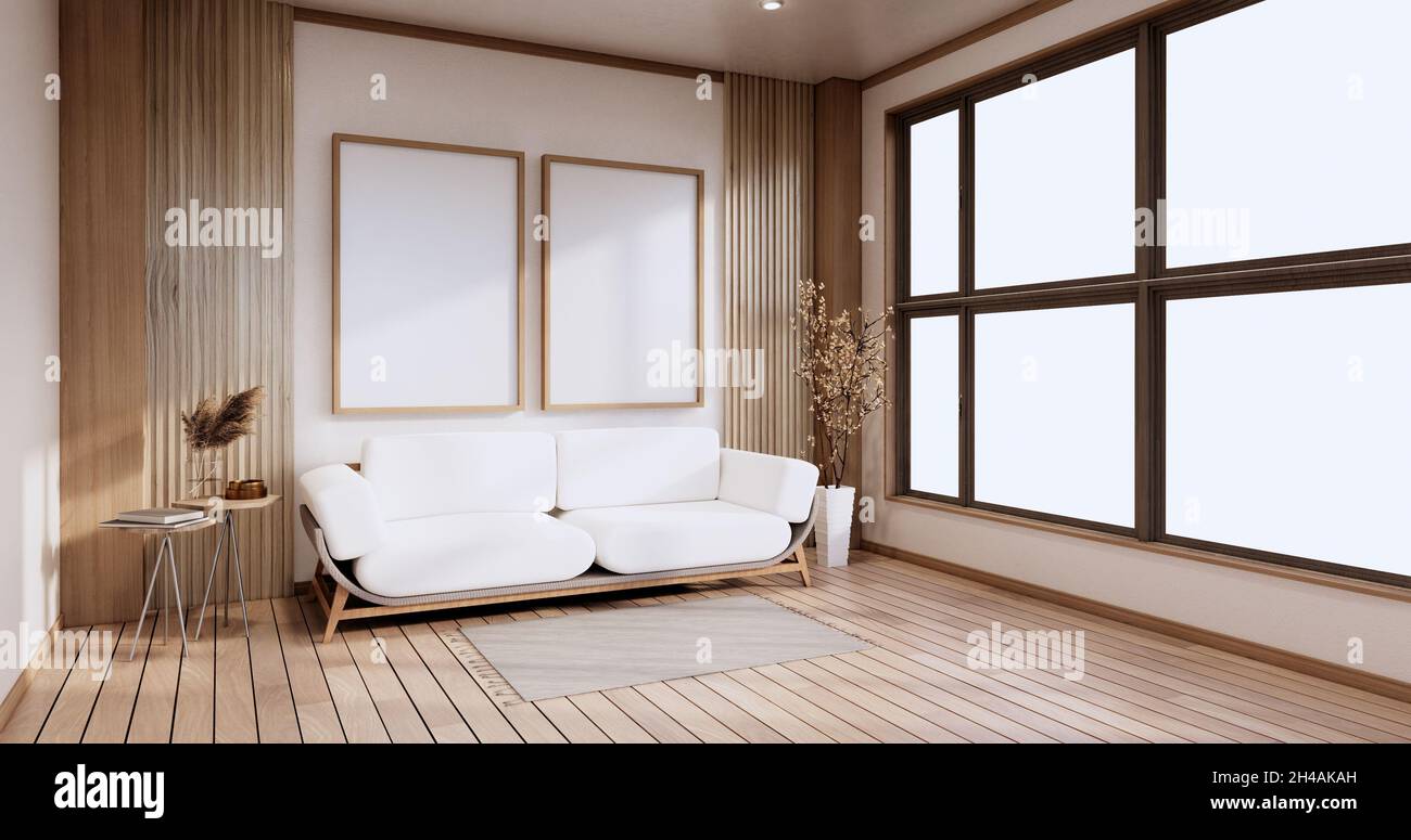 Minimalist interior , Sofa furniture and plants, modern room design.3D ...