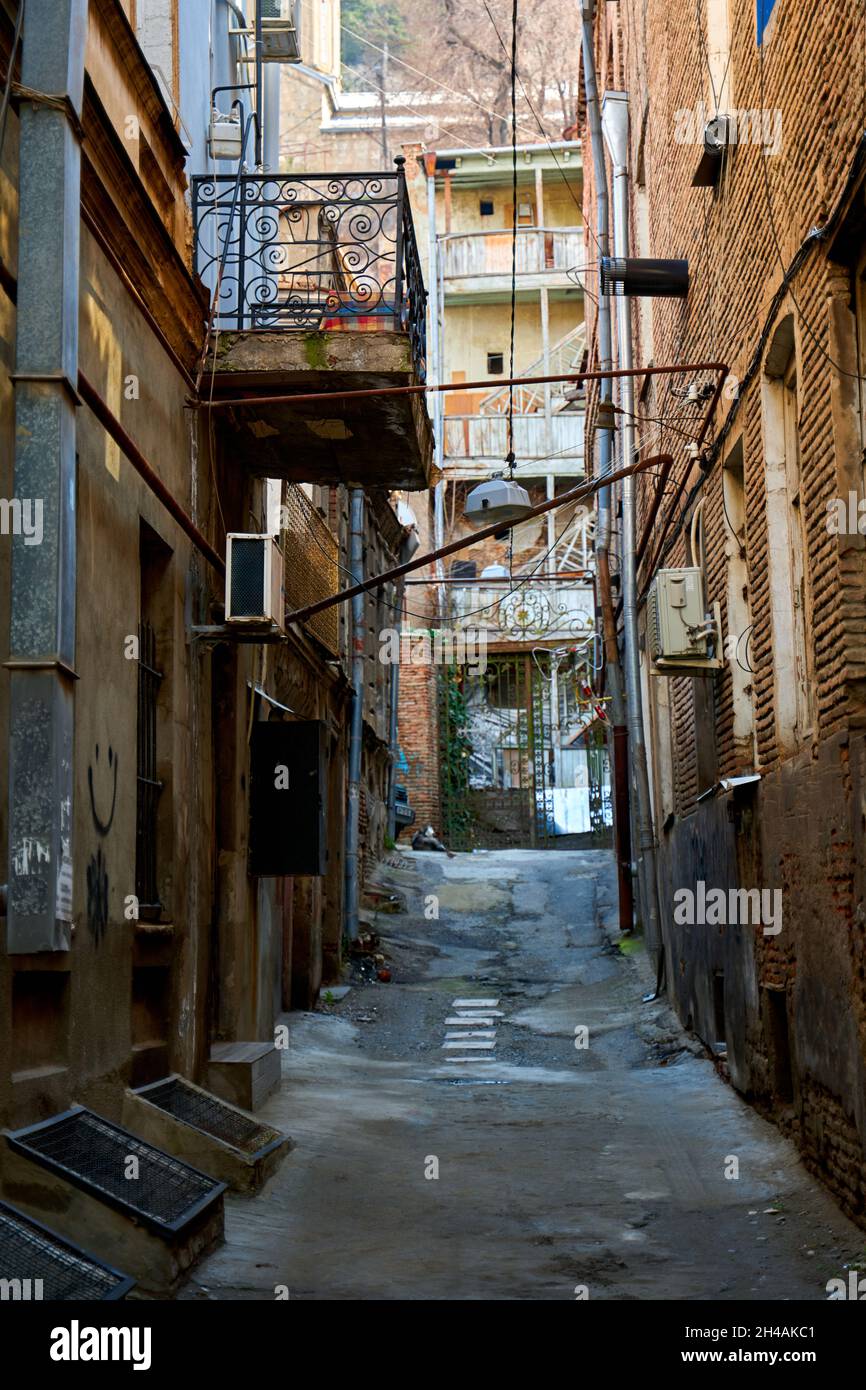 The atmosphere of the old city of Tbilisi. Historical architecture of ...