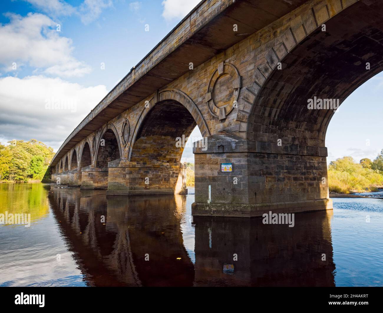 Road bridge over the river Tyne, at Hexham, Northumberland, UK with ...