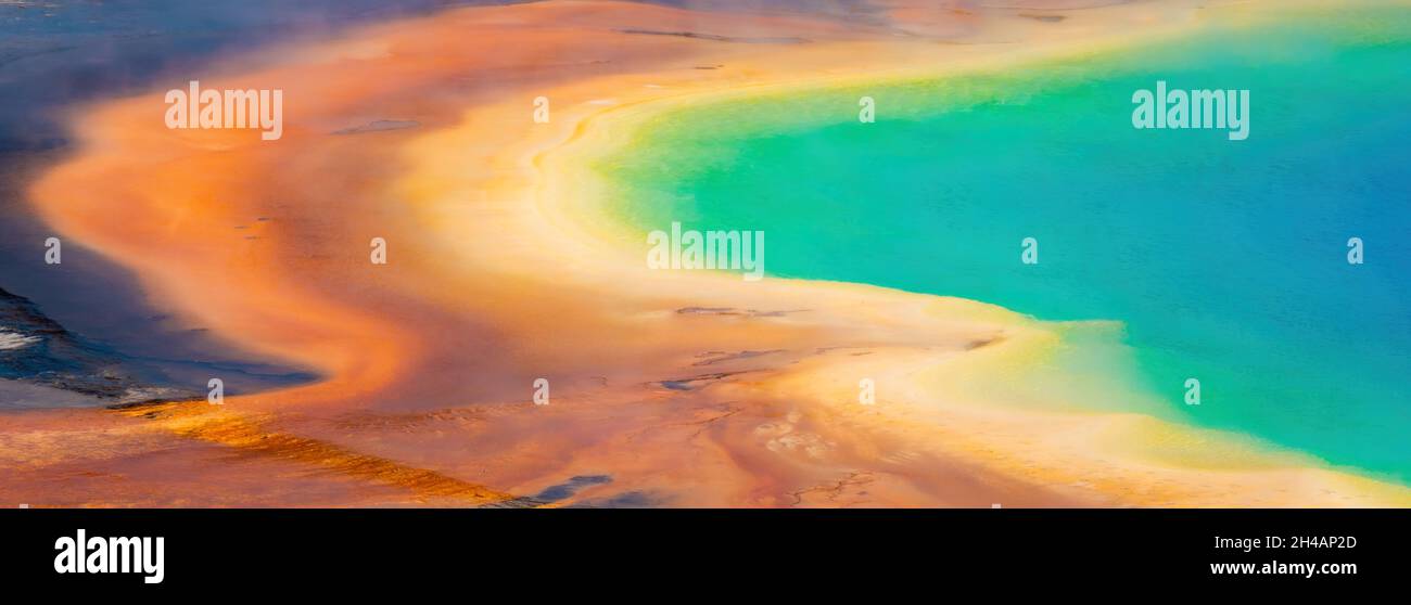 Aerial shot of colorful hot springs of the Grand Prismatic Spring at ...