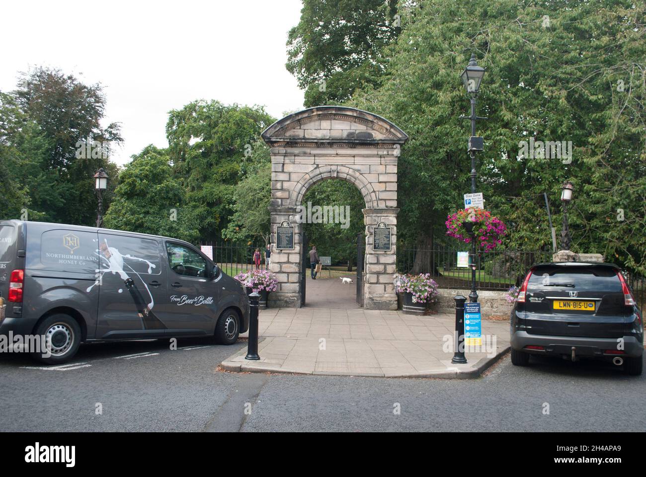 Stone commemorative arch entrance to Hexham Park dedicated to 4th ...