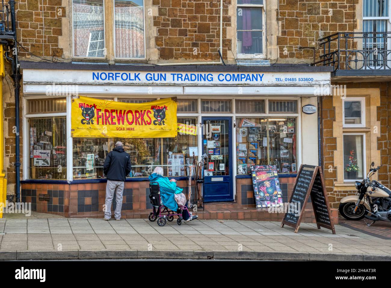 A Fireworks Sold Here banner outside the Norfolk Gun Trading Company in ...