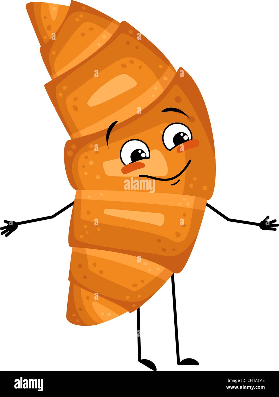 Cute croissant character with happy emotions, face, smile eyes, arms ...