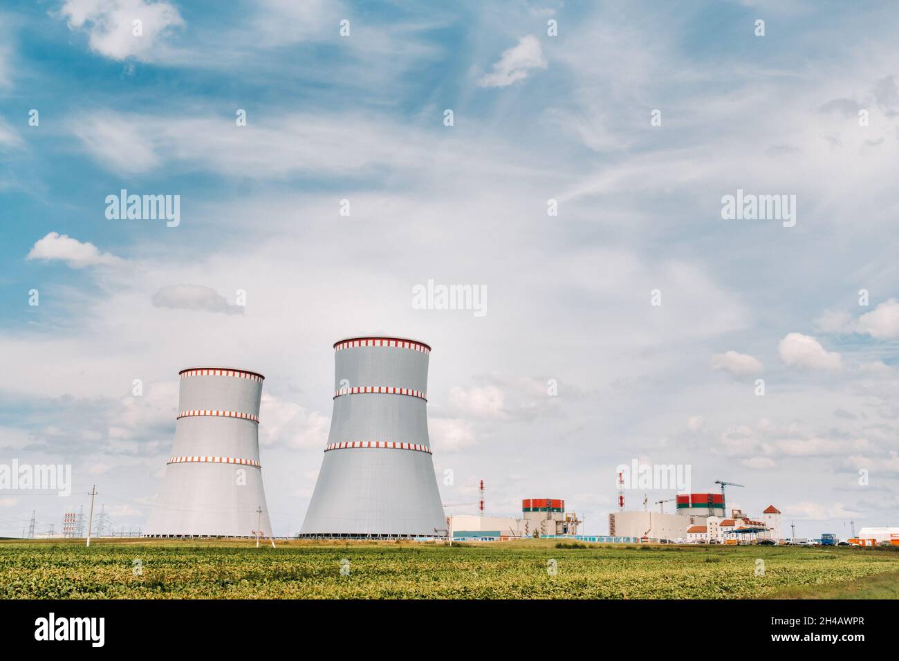Belarusian nuclear power plant in Ostrovets district.Field around the ...