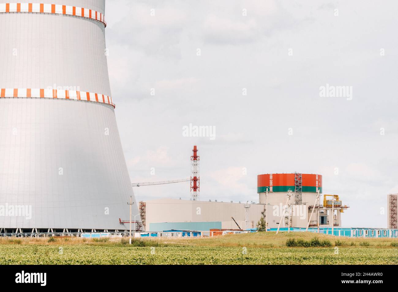 Belarusian nuclear power plant in Ostrovets district.Field around the ...