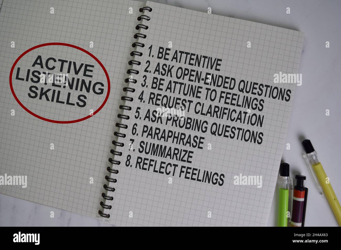 Active Listening Skills write on a book with keyword isolated on Wooden ...