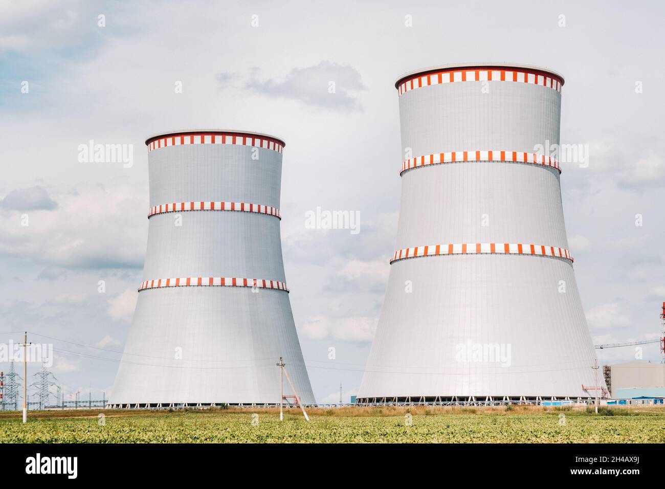 Belarusian nuclear power plant in Ostrovets district.Field around the ...