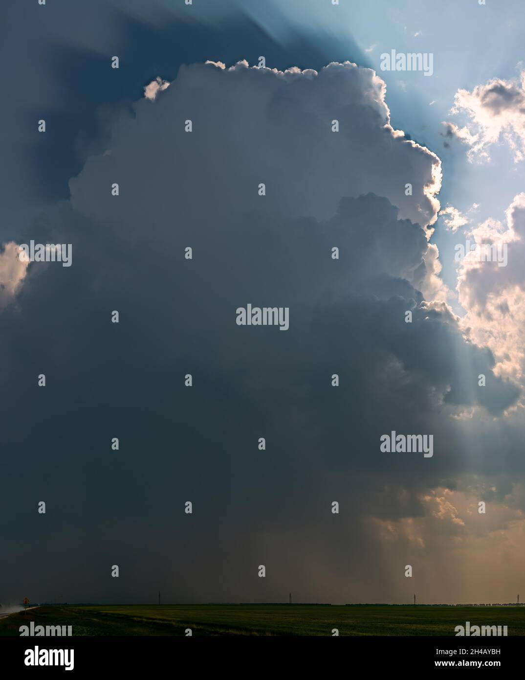 Vertical shot of a large fluffy dark cloud over a meadow Stock Photo ...