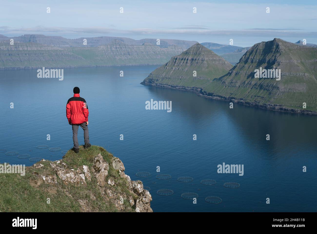 Funningur fjord view and mountains on Eysturoy Island, Faroe Islands. A ...