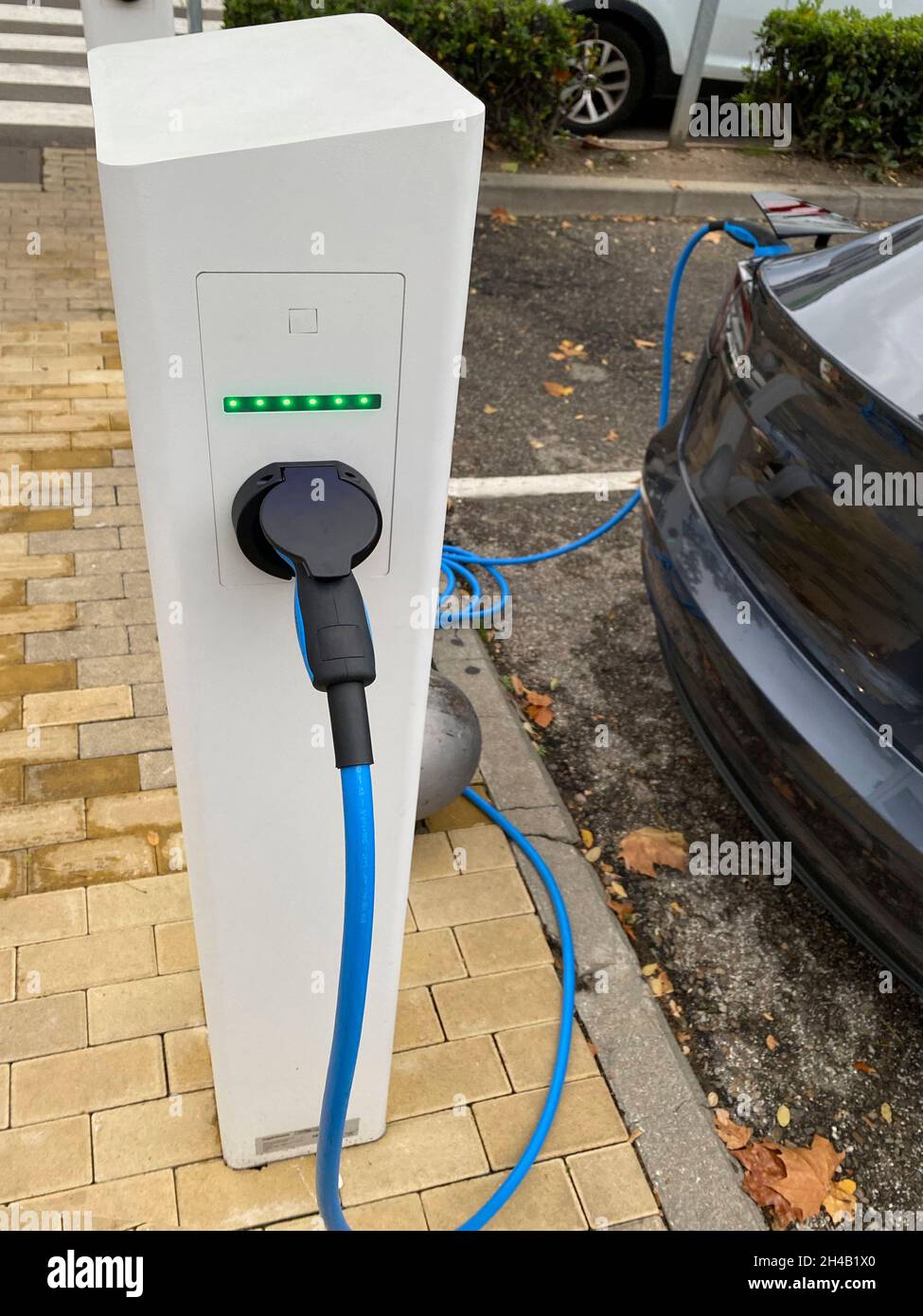 View from an Electric Car Charging Column. Technology electric vehicle ...