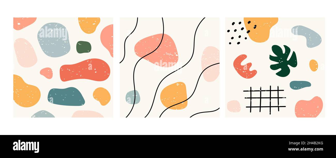 Set of three abstract patterns. Hand drawn various shapes and doodle ...