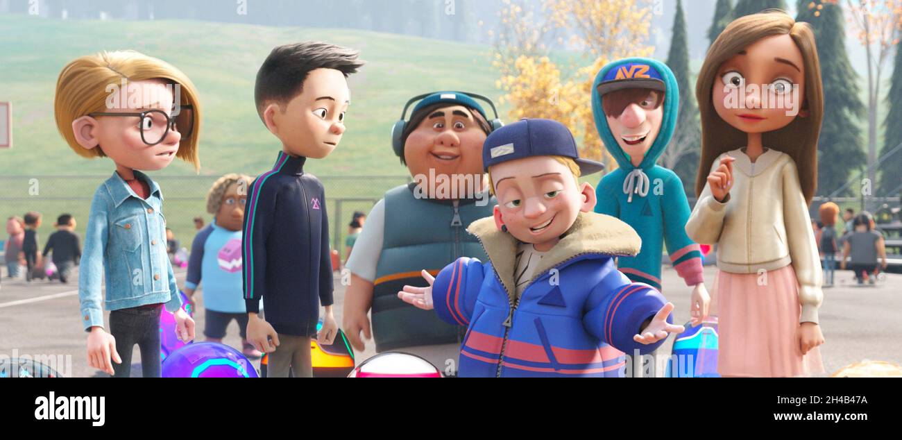 RON'S GONE WRONG, front, from left: Alex (voice: Marcus Scribner), Rich ...