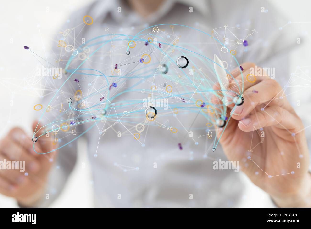 3d Rendering Floating Connecting Lines And Binary Digits On A Mans 6244