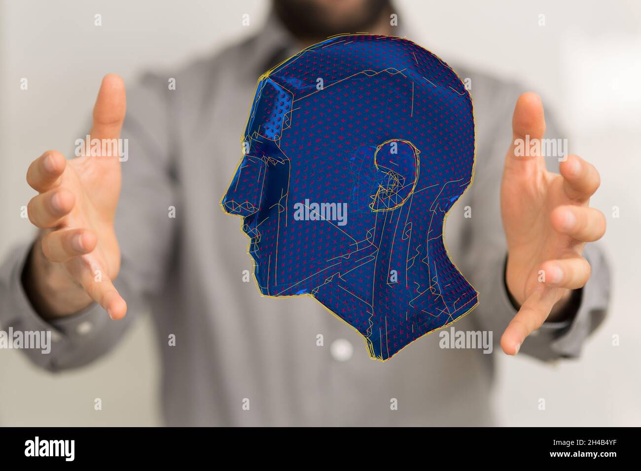 3D rendering of a floating human head on a man - Artificial ...