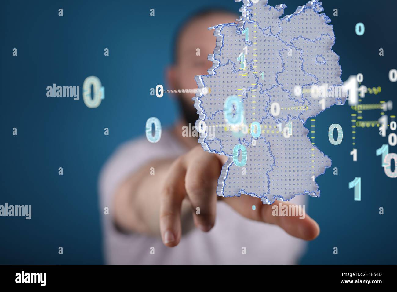 Closeup shot of a male touching the 3D rendering numbers with a map Stock Photo - Alamy