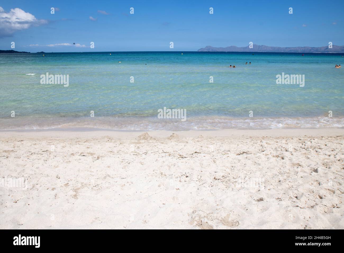 The beautiful beach front on the Island of Majorca in Spain, showing ...