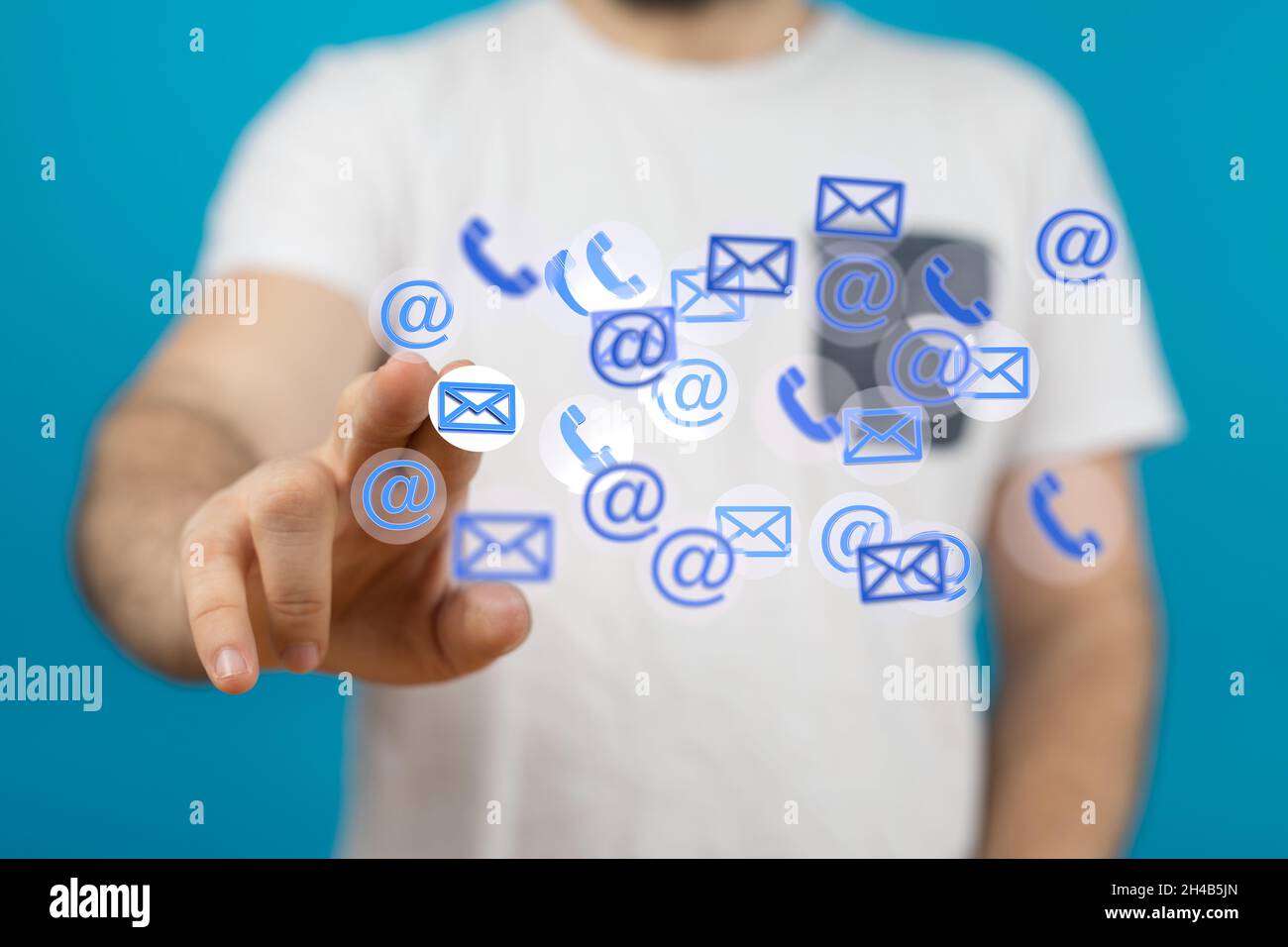 3D render of an email symbol and Network Communications with a blurry ...