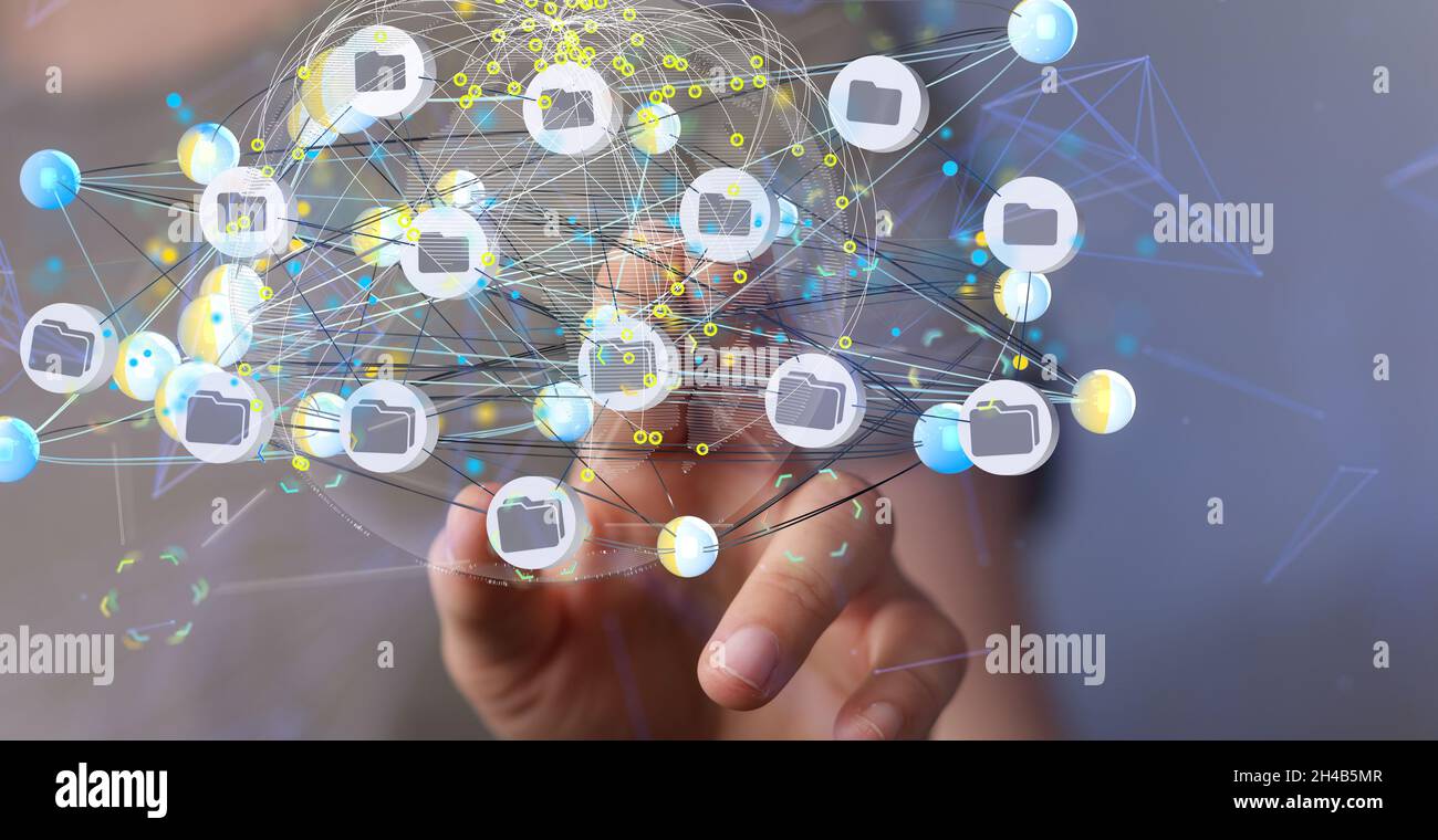 Analytics Data cloud storage network from lines, triangles and particle style design Stock Photo ...