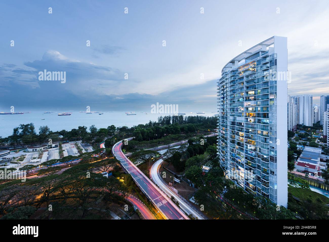 Modern residential condominium building complex overlooking the ...