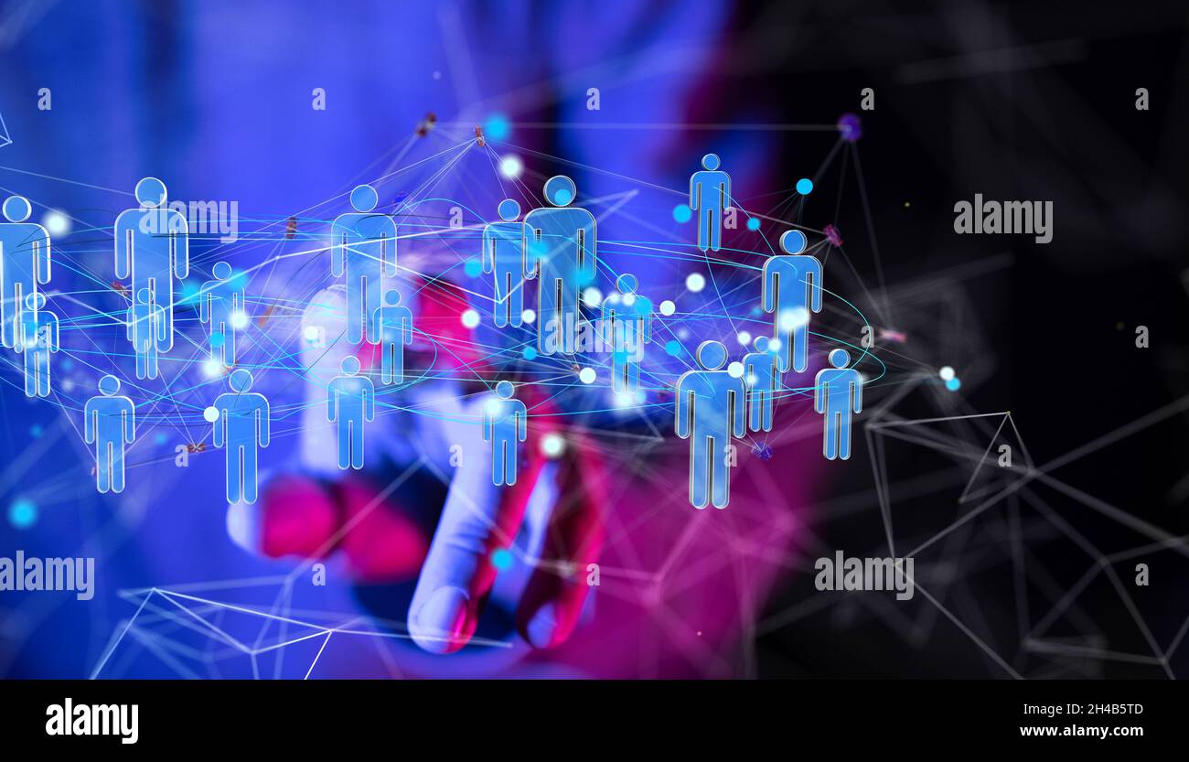 Rendering of an Abstract technology group and social network connection ...