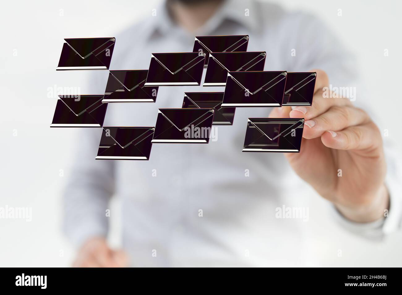 3D render of an email symbol and Network Communications with a blurry ...